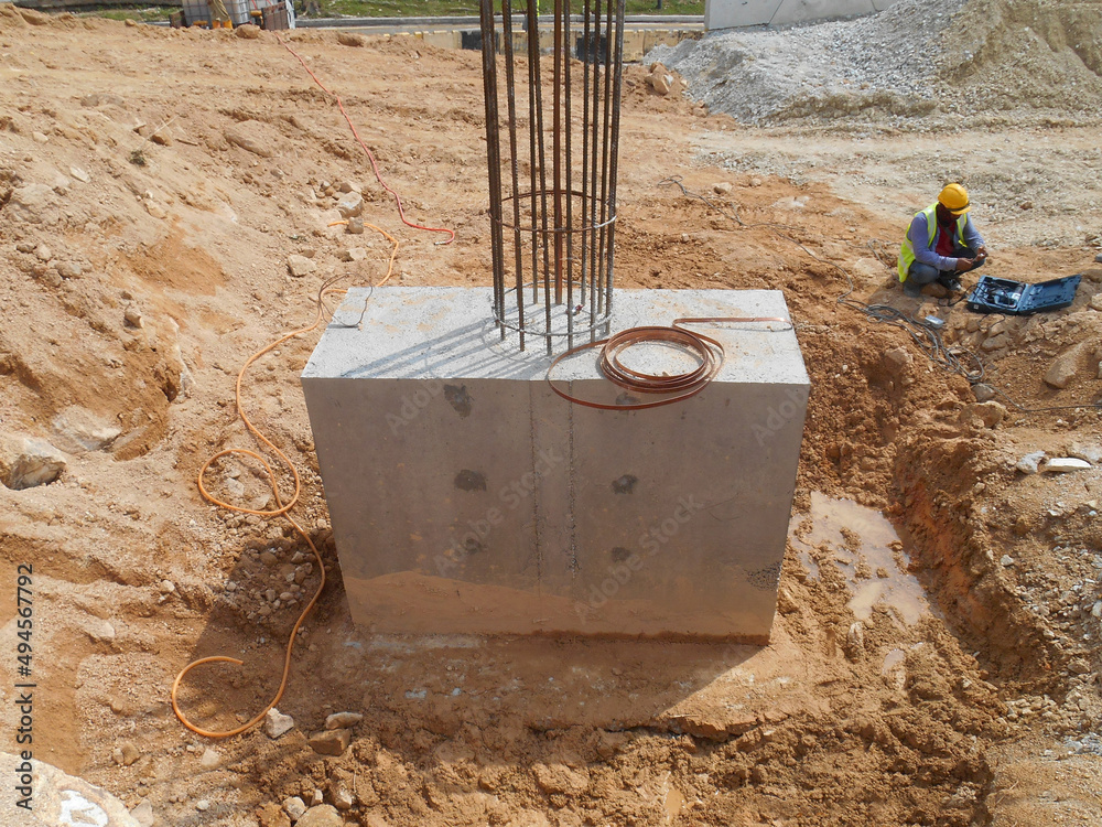 SELANGOR, MALAYSIA -JULY 4, 2021: The concrete pile cap and column ...