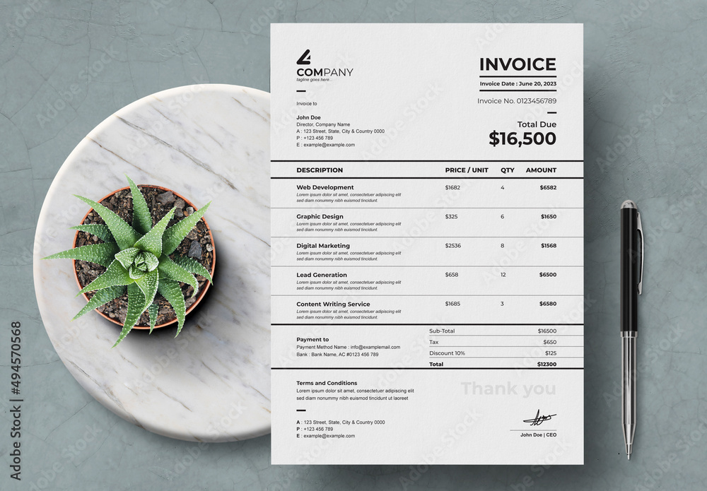Invoice Layout Stock Template | Adobe Stock