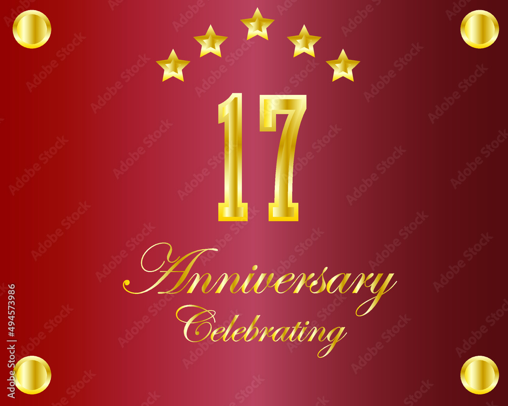 17th Anniversary. Gold numbers. birthday party banner vector Stock ...