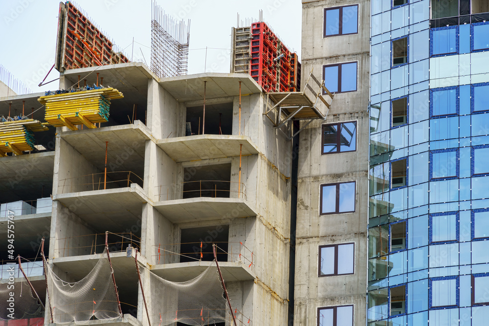 construction of a modern high-rise building, the creation of a concrete ...