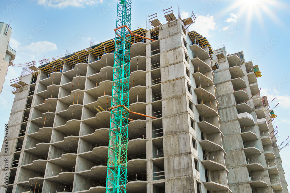 construction of a modern high-rise building of residential complex, the ...