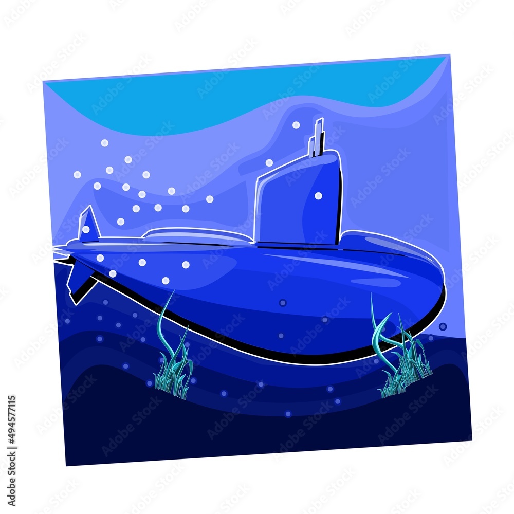 Vector Illustration as a banner, poster or template. Submarine diving ...