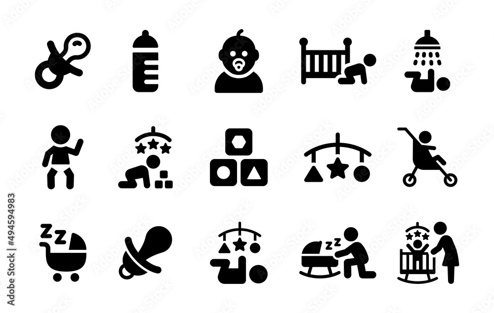 Baby icon collection in black and white design. Stock Vector | Adobe Stock