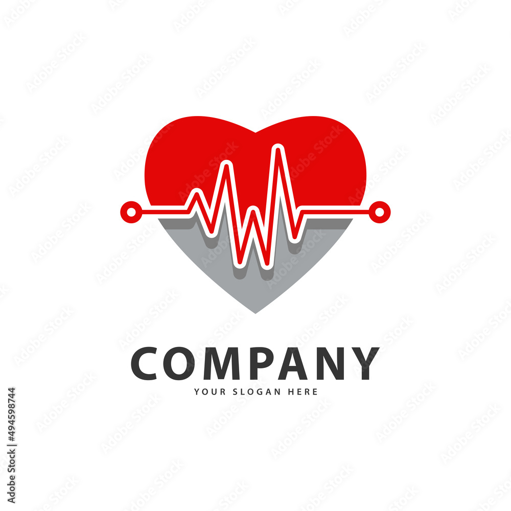 Heartbeat logo design, cardiogram, monitor pulse and love heart logo ...