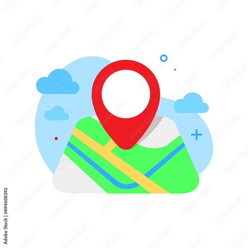 map and pin icon, location access permission concept illustration flat ...