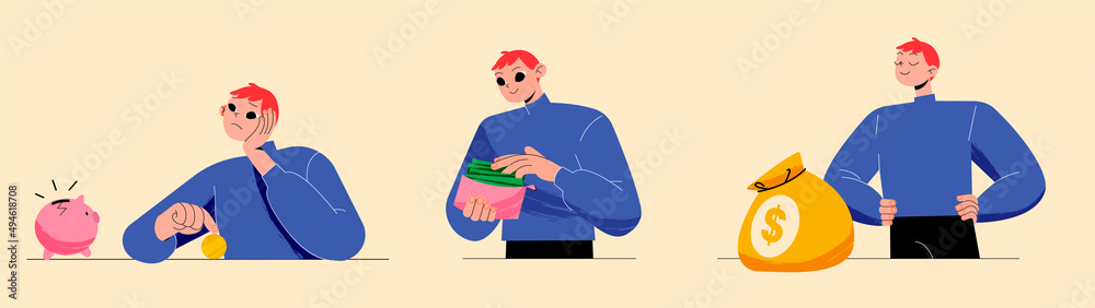 Financial crisis or wealth, family budget, bankruptcy and savings ...