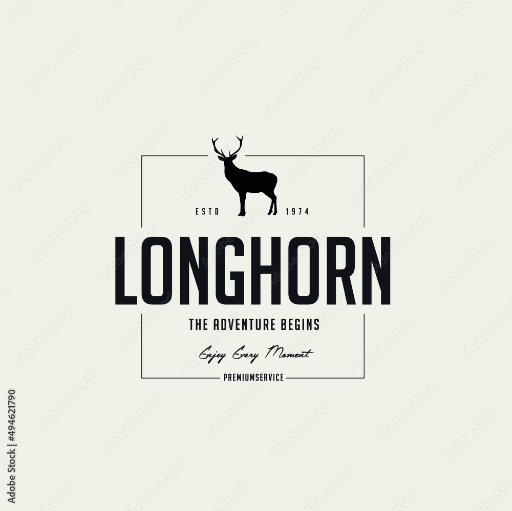 Wildlife adventure deer, antler logo, Hunting Club retro label isolated ...