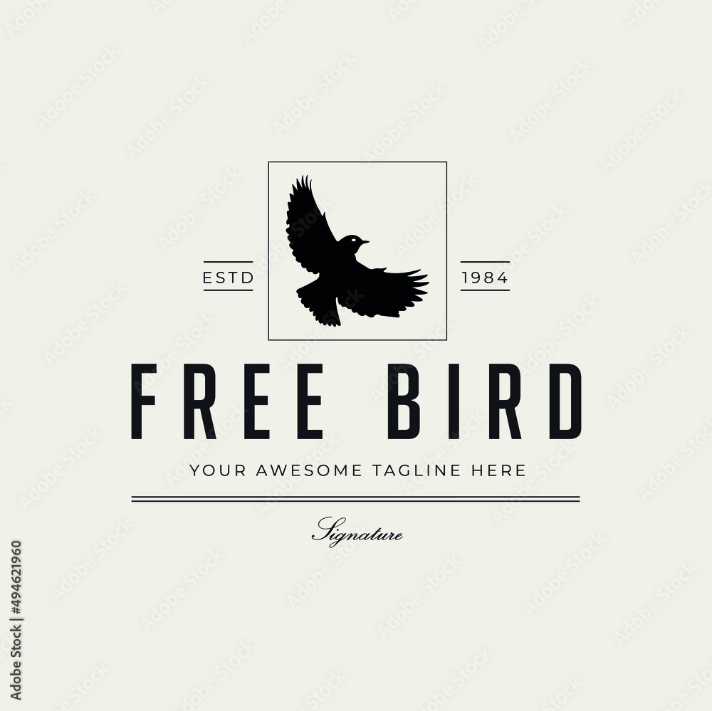 Free bird logo, vintage retro vector silhouette icon Stock Vector ...