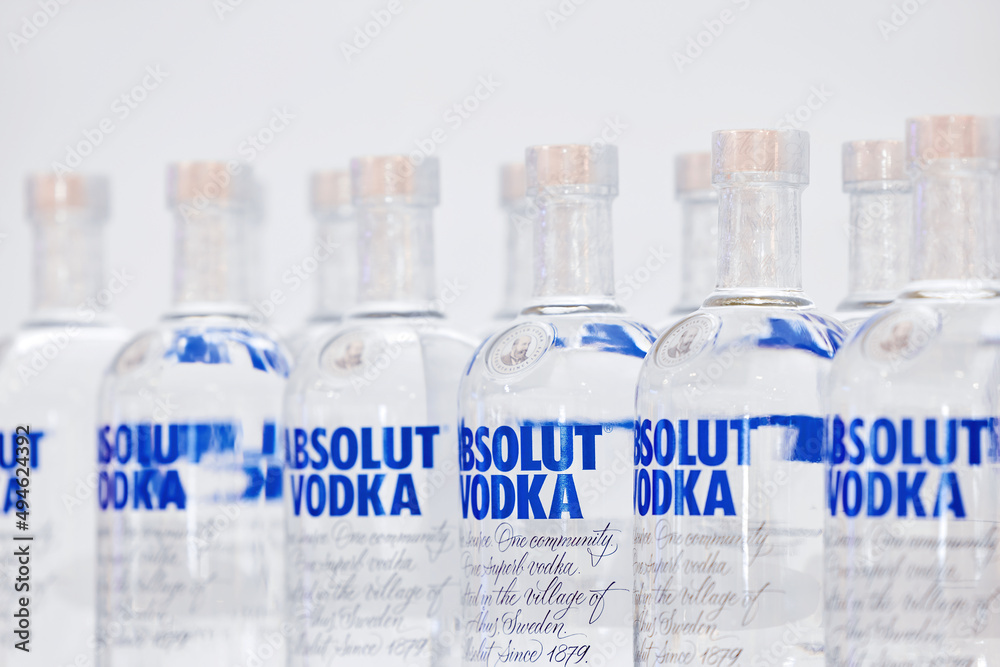 Fotka „Bottles of Swedish vodka Absolut. Bottles of Absolut Vodka on a ...