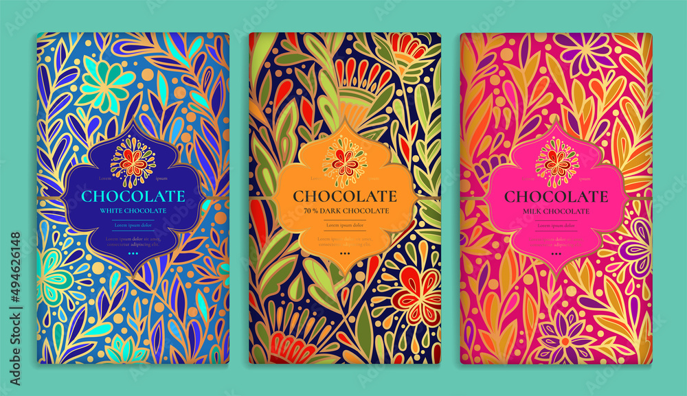 Colorful set of chocolate bar packaging design in abstract style ...