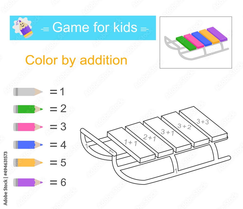 Color by addition. Math activity for kids. Developing numeracy skills ...