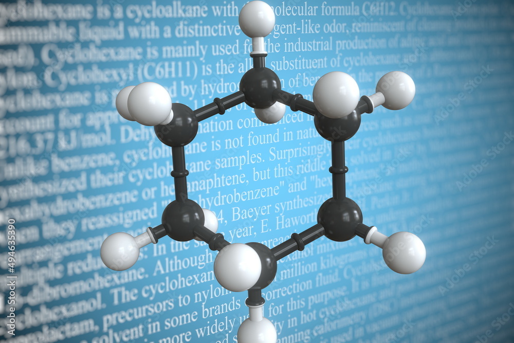 Molecular model of cyclohexane, 3D rendering ilustração do Stock ...