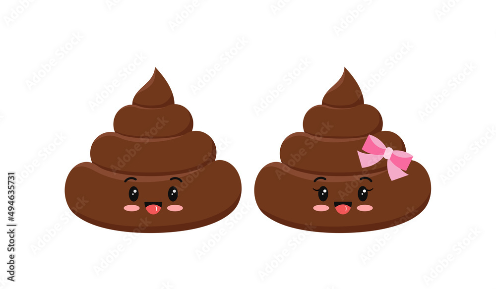 Poop cute funny excrement character boy and girl cartoon emoticon set isolated on white ...