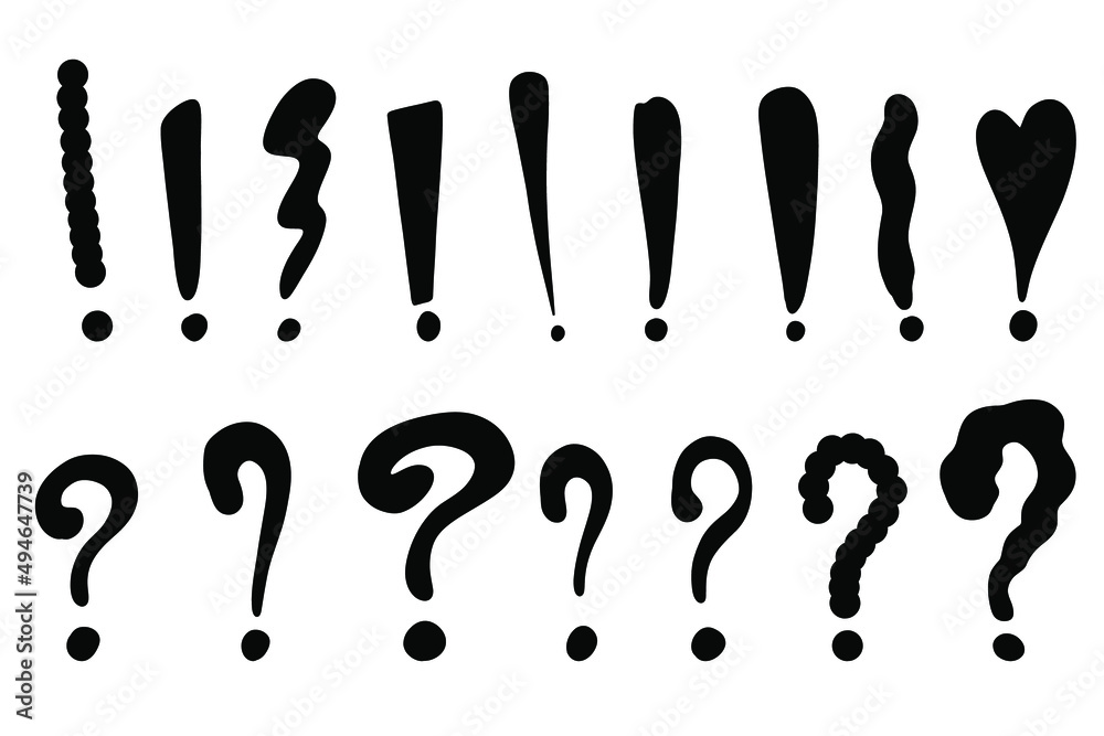 Hand drawn exclamation marks and question marks. Doodle exclamation ...