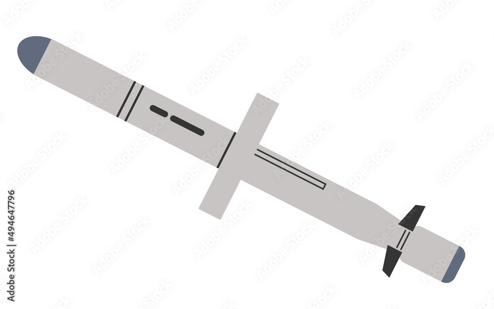 Cruise missile in flat style on a white background. Smart maneuverable ...