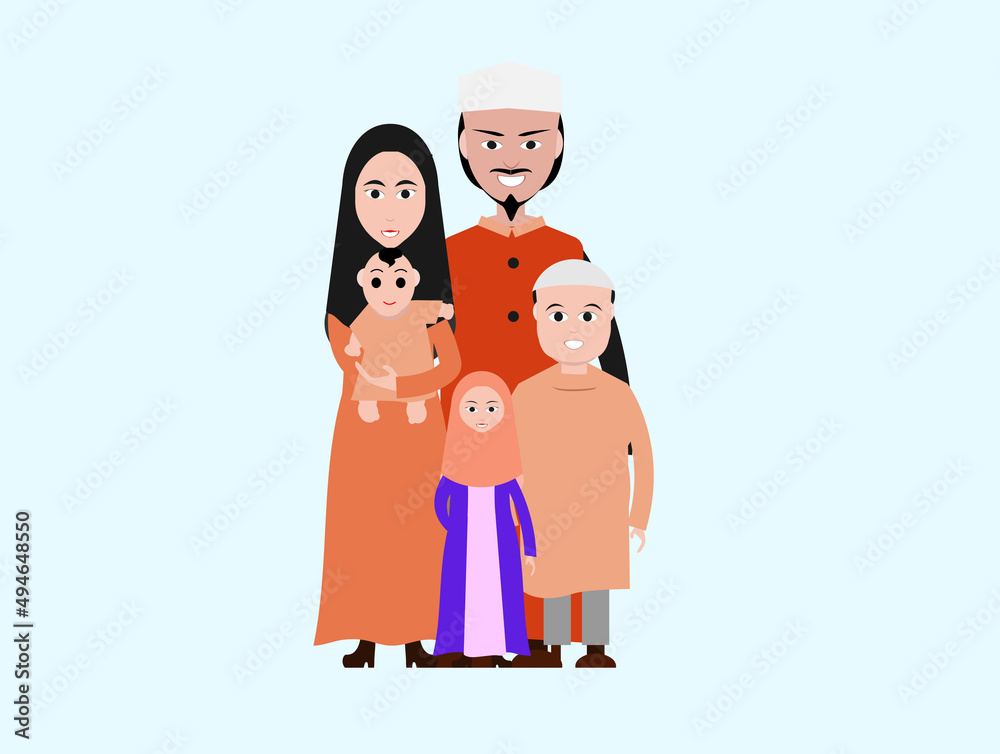 Muslim family cartoon image Islamic attire Stock Vector | Adobe Stock