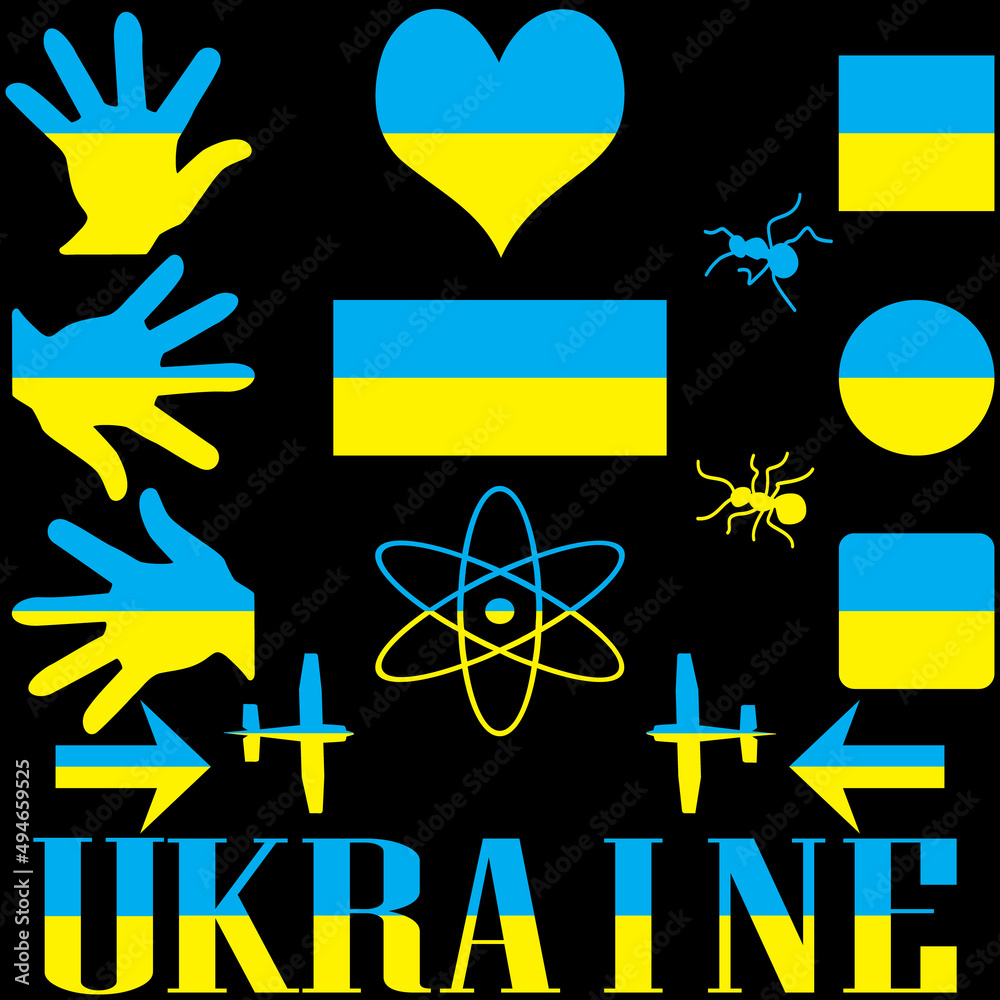 Ukrainian flag. National symbol. Square, round, rectangular, heart ...