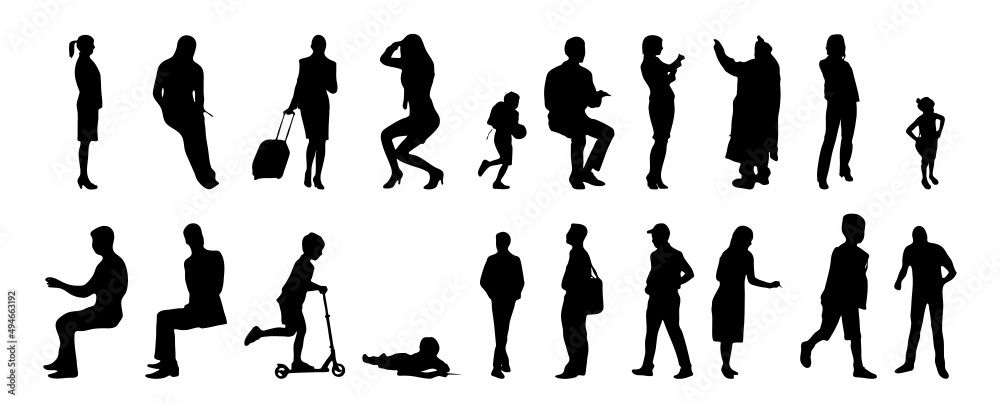 Poster Vector silhouettes, Outline silhouettes of people, Contour ...