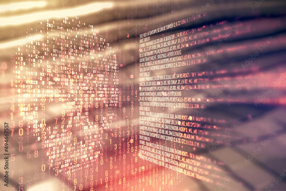 Abstract virtual code skull hologram on abstract metal background ...