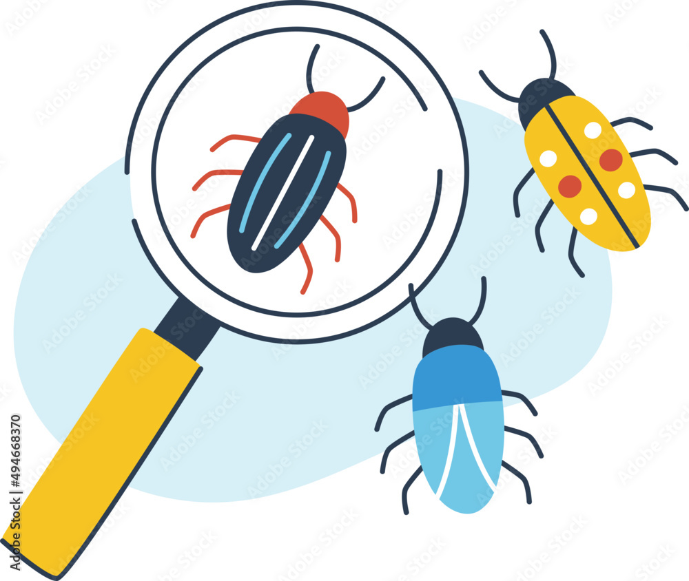 Insects and Magnifying Glass Cartoon Illustration Stock Vector | Adobe ...