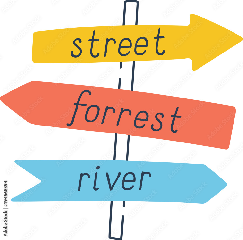 Direction Signs Cartoon Illustration Stock Vector | Adobe Stock