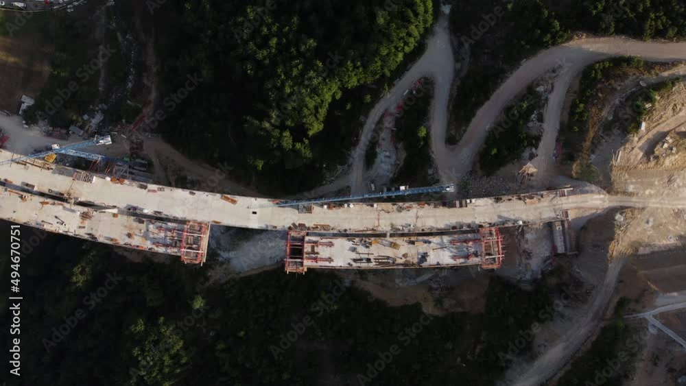 Highway bridge under construction. Aerial view of nes road. Freeway ...