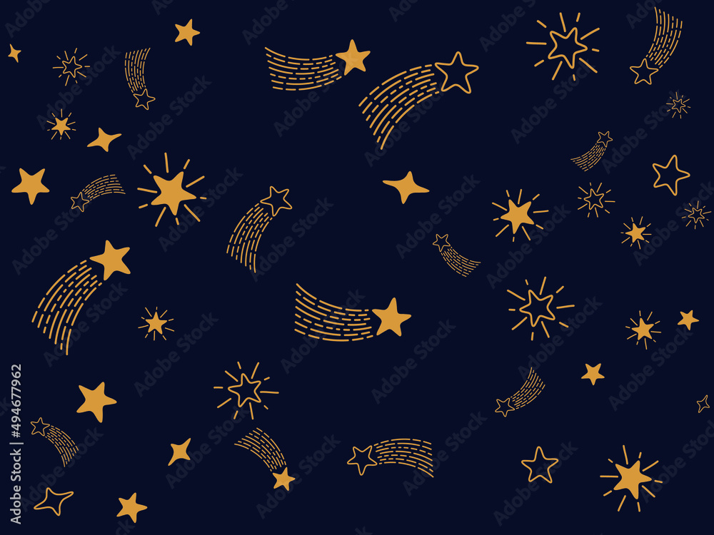 Lovely gold shooting stars meteor shower vector illustration. Simple ...