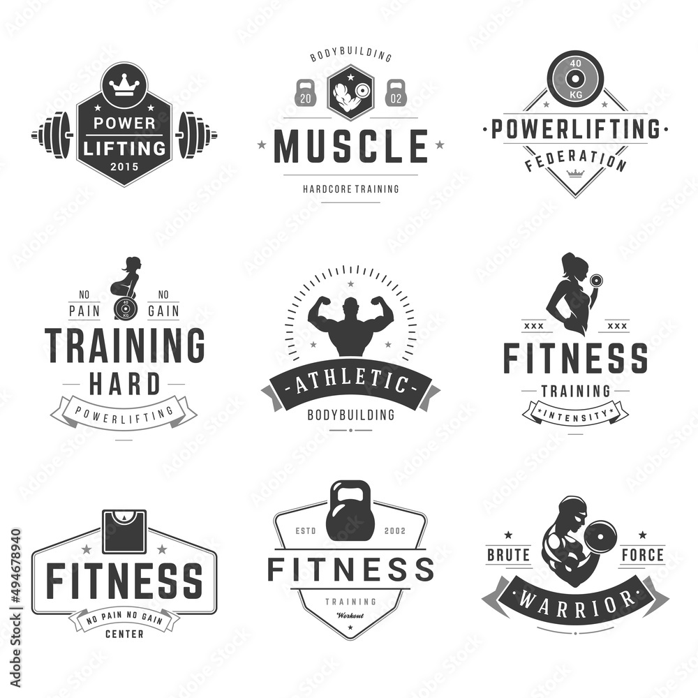 Vetor de Fitness logos templates set. Vector object and icons for sport ...