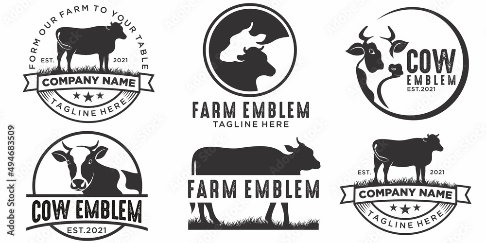 cow farm icon set logo design. cow vector illustration Stock Vector ...