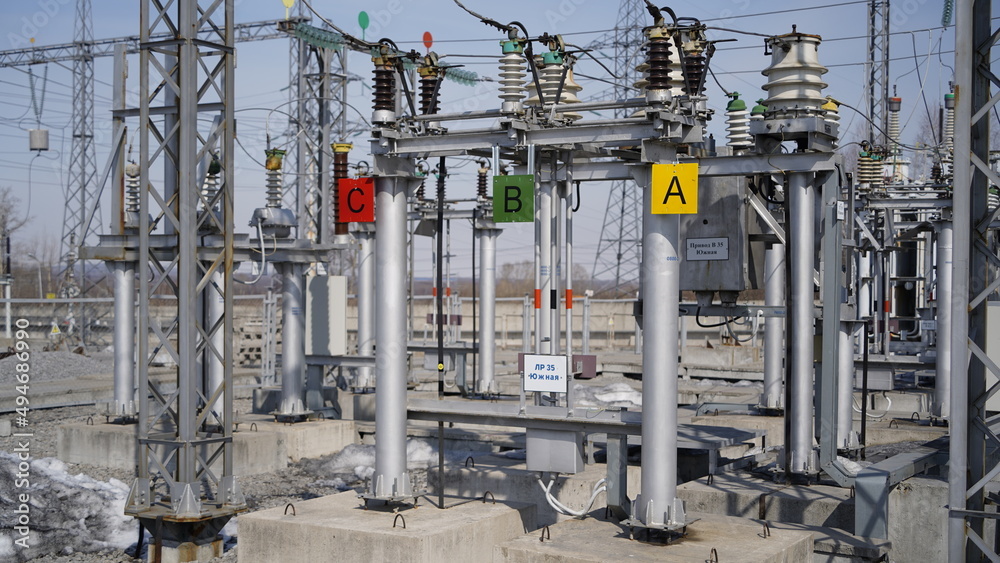 Electrical substation - electrical installation. Reception, conversion ...