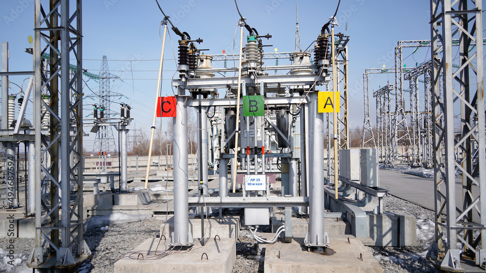 Electrical substation - electrical installation. Reception, conversion ...