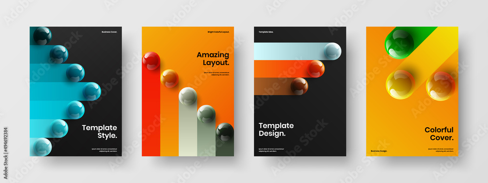 Amazing 3D spheres pamphlet illustration bundle. Clean magazine cover ...