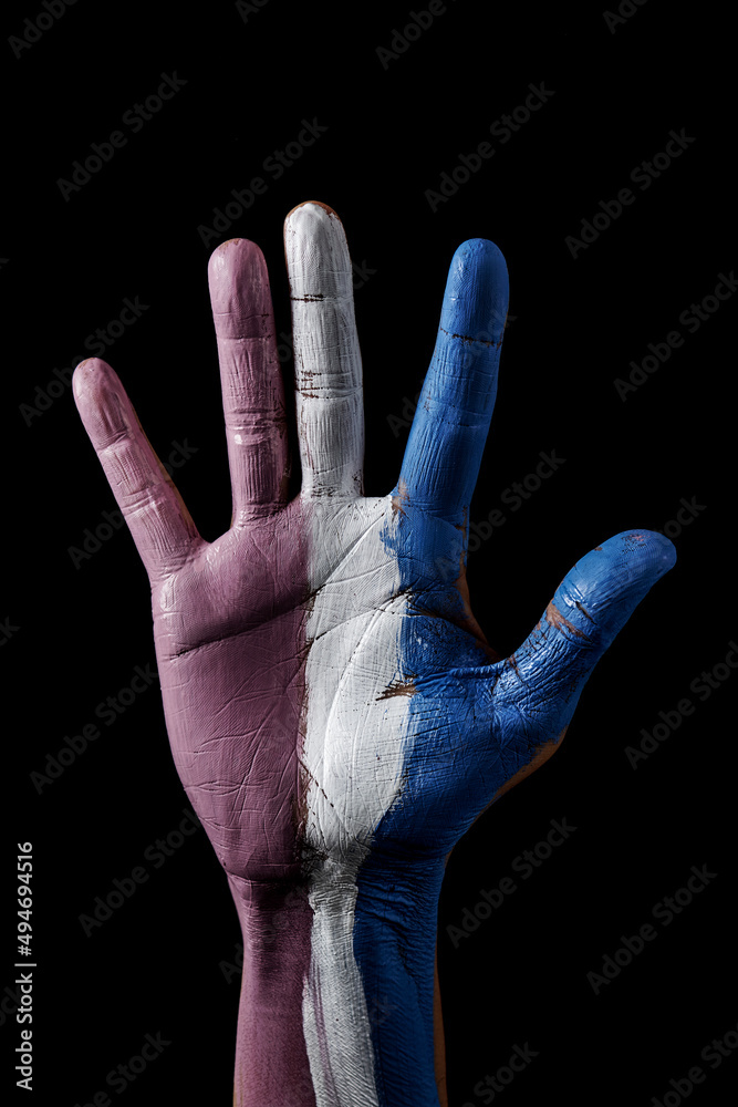 raised hand with the transgender pride flag Stock Photo | Adobe Stock