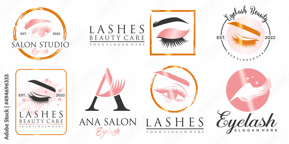 Beauty eyelash extension icon set logo design template Stock Vector ...