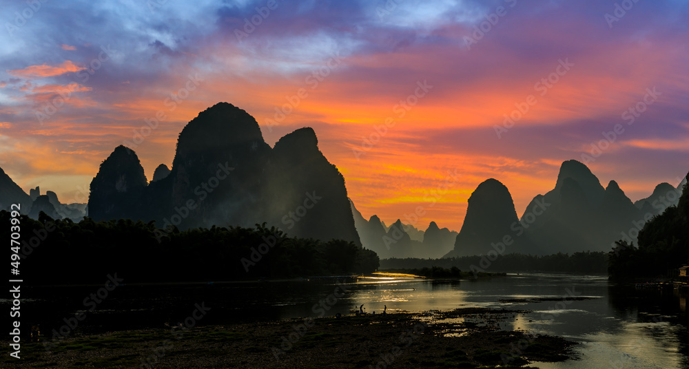 Beautiful mountain and river with cloud nature landscape in Guilin at ...