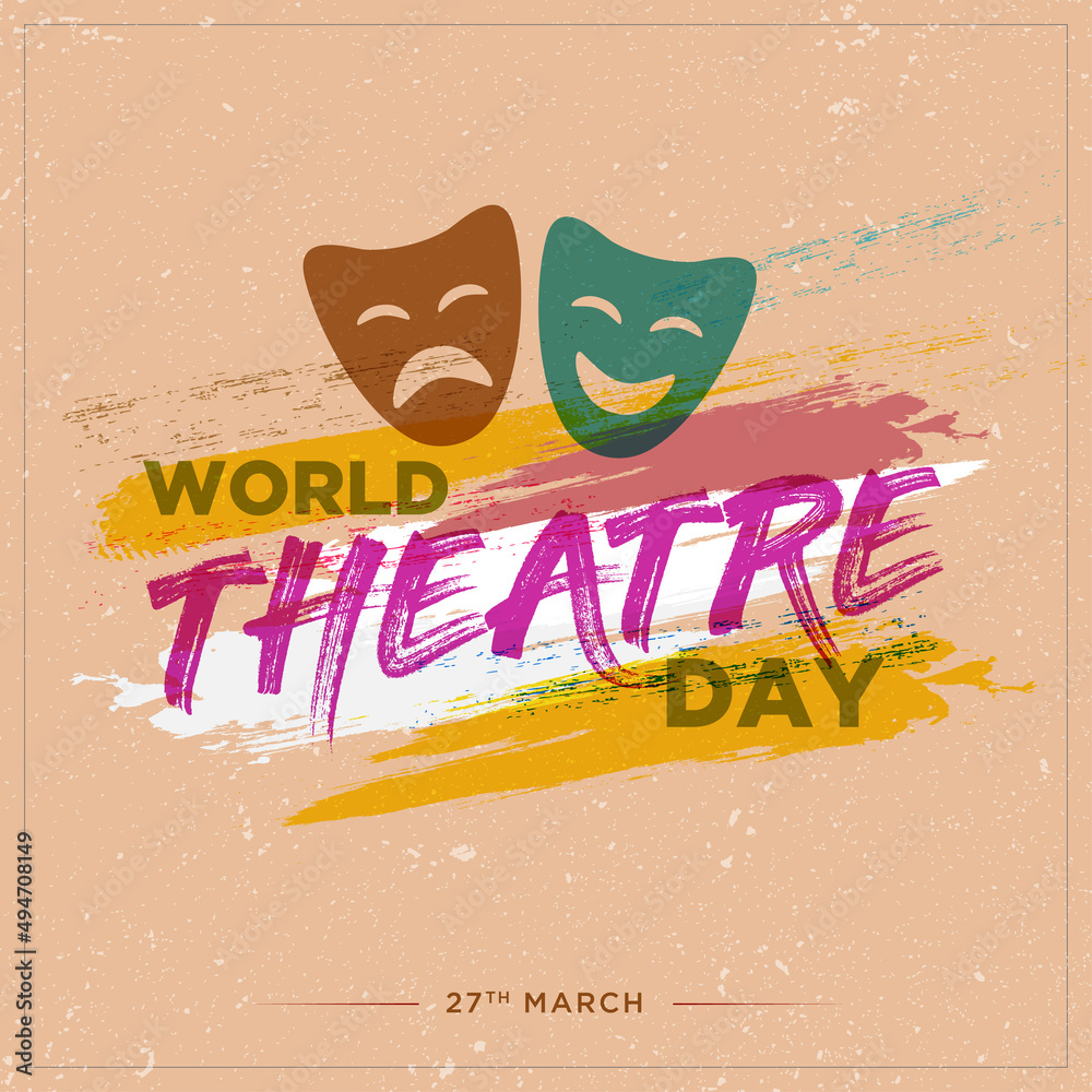 World theatre day, March 27, concept greeting card, with theatrical ...