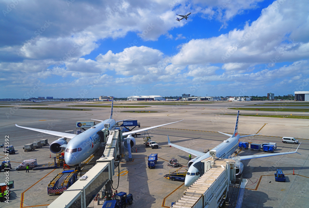 MIAMI, FL -13 MAR 2022- View of an airplane from American Airlines (AA ...