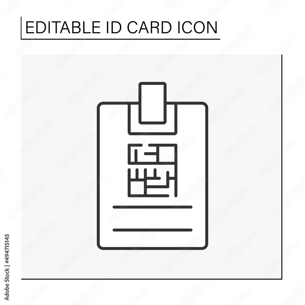 ID card line icon. Permit badge with qr code. Biometric data. Identity ...