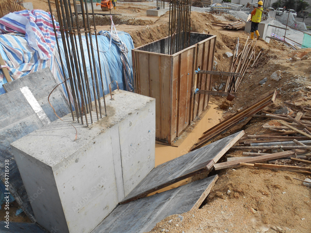 SELANGOR, MALAYSIA -JULY 4, 2021: The concrete pile cap and column ...