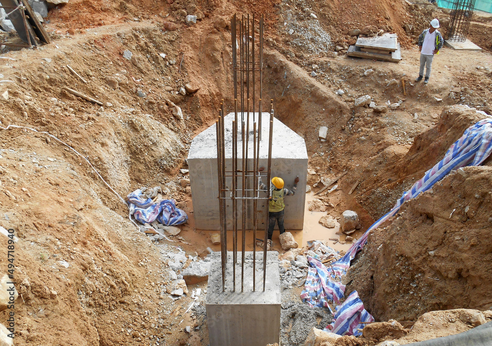 SELANGOR, MALAYSIA -JULY 4, 2021: The concrete pile cap and column ...