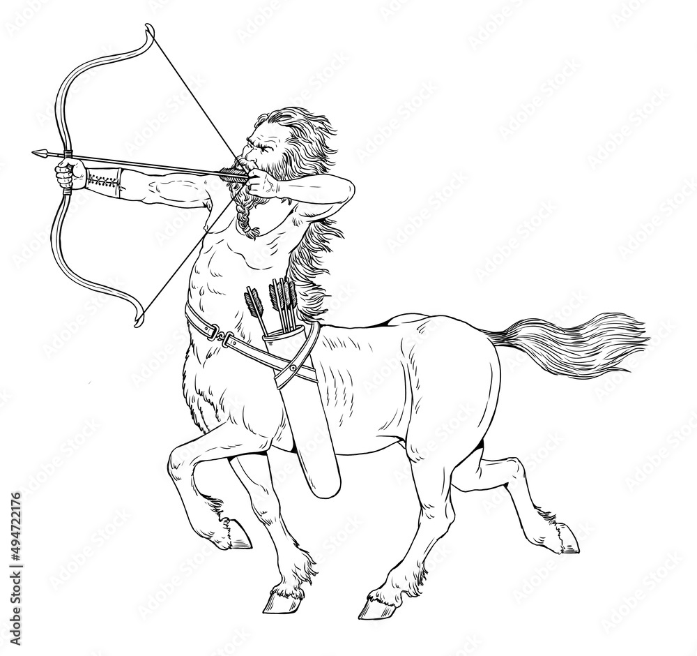 Centaurus with a bow on a hunt. Monster illustration. Fantasy and ...