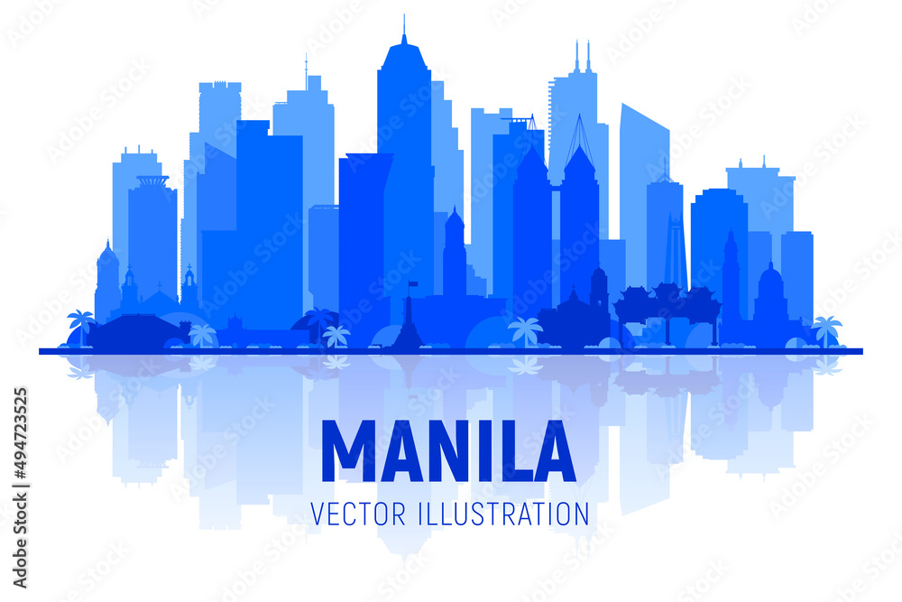 Manila Philippines skyline silhouette at white background. Vector ...
