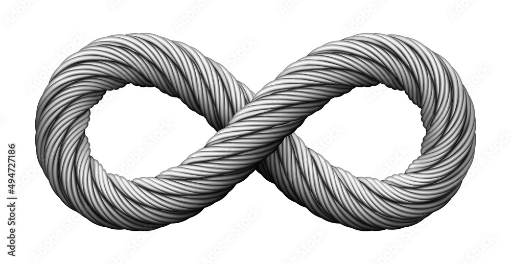 Infinity sign made of wire rope, metal hawser, steel cable. Industrial ...