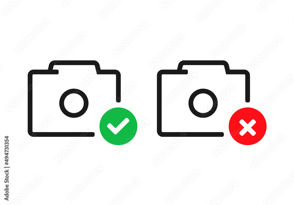 Camera icon with checkmark and cross mark. Vector illustration Stock ...