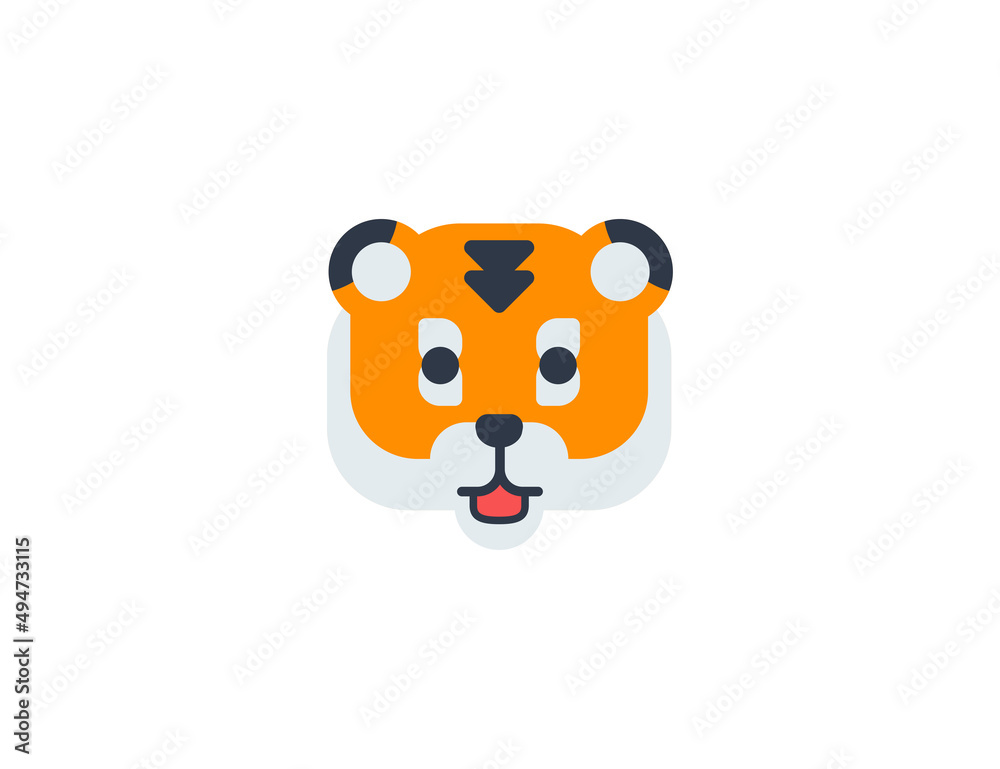 Tiger head vector flat emoticon. Isolated Tiger face emoji illustration ...