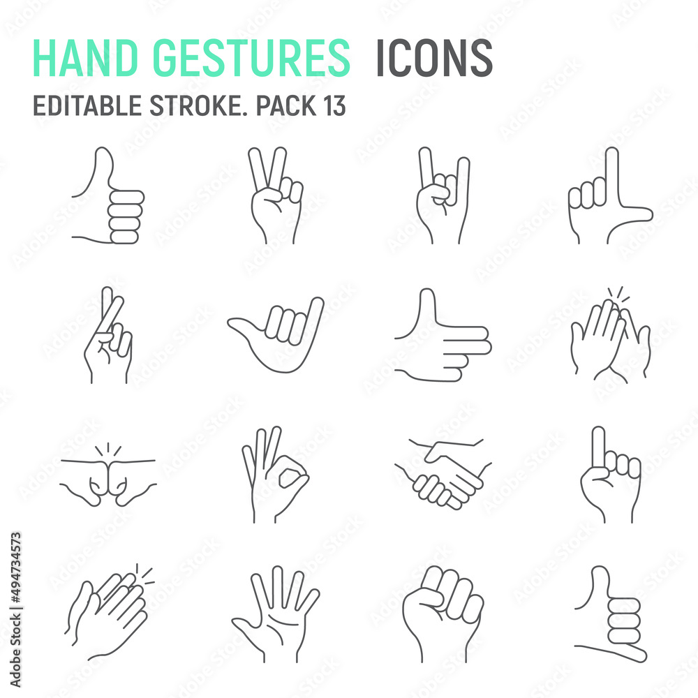 Hand Gestures line icon set, gesture collection, vector graphics, logo ...