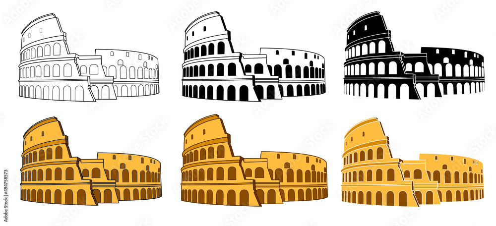 Set of Colosseum in Rome, Italy vector. Colosseum hand drawn ...