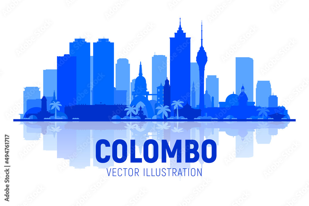 Colombo (Sri Lanka) skyline silhouette with panorama in white ...