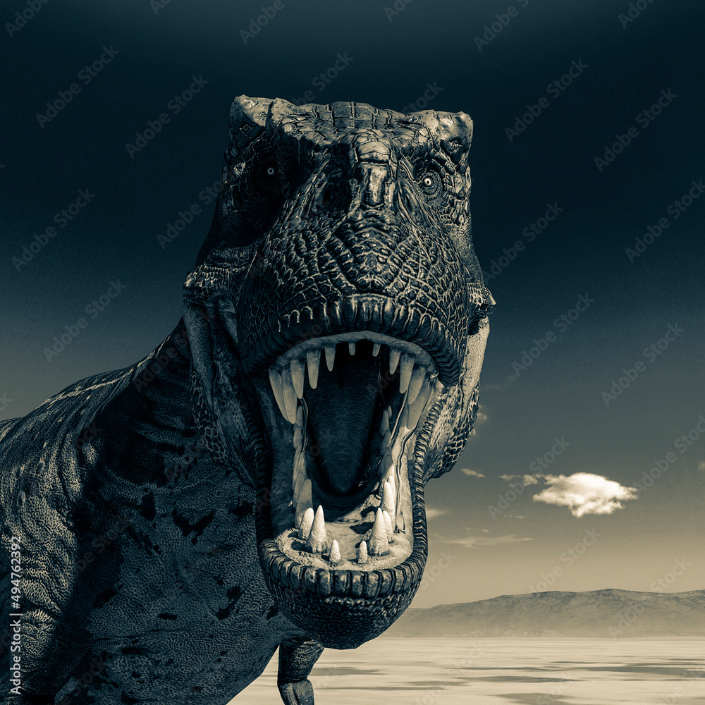 tyrannosaurus rex profile portrait on desert Stock Illustration | Adobe ...