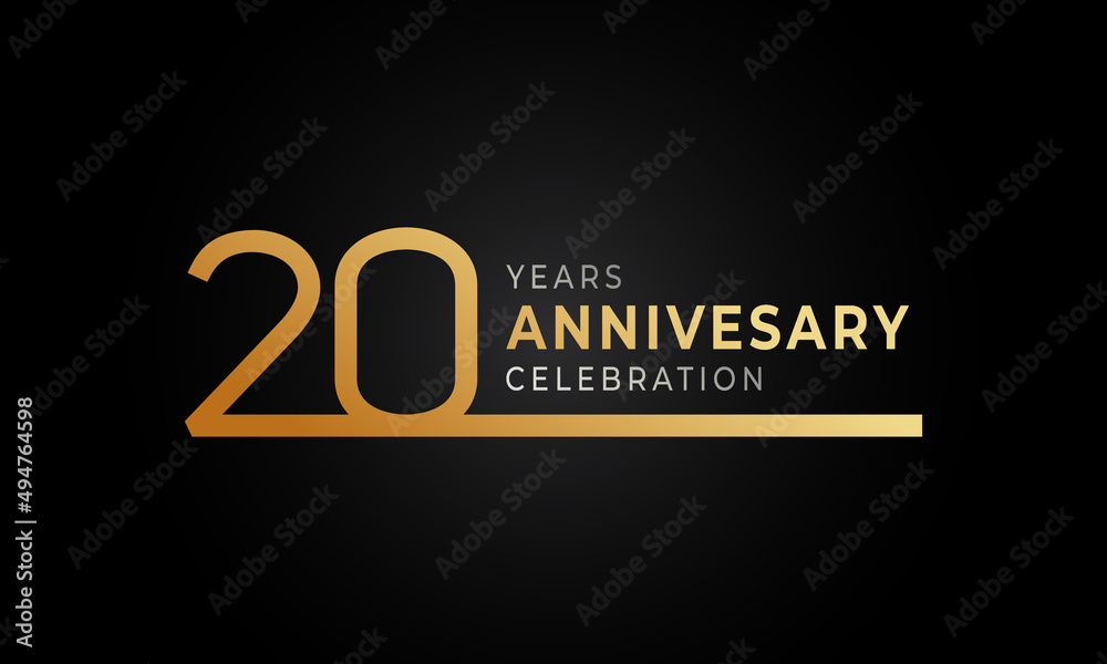 20 Year Anniversary Celebration Logotype with Single Line Golden and ...